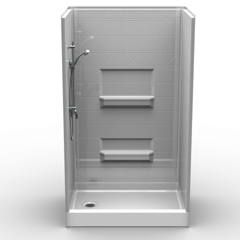 Curbed Shower - Four Piece 48x34 - 4" curb - Diamond Tile Look