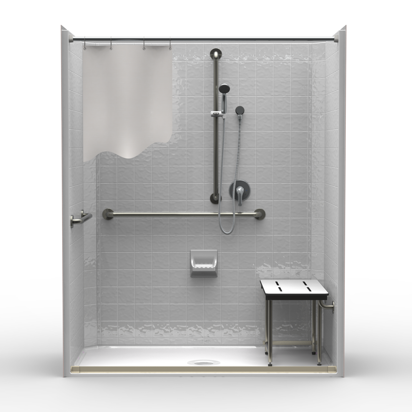 Ada Roll In Shower One Piece 63x33 Classic Tile Look